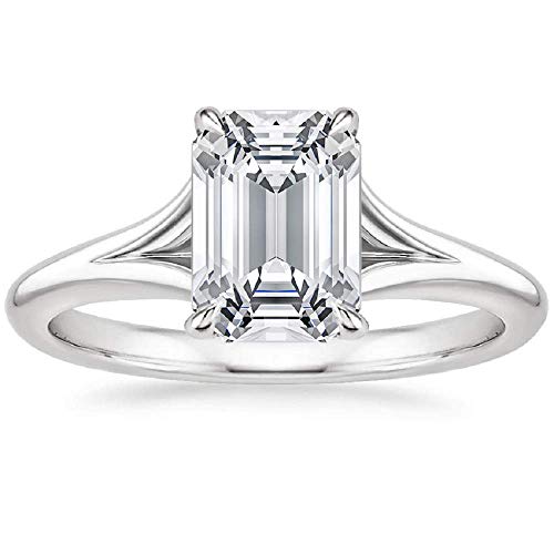 Bhumi Gems 2CT Emerald Cut VVS1 Colorless Moissanite Engagement Ring Wedding Band Gold Silver Eternity Solitaire Halo Vintage Antique Anniversary Promise Gift Reverie Engagement Ring
