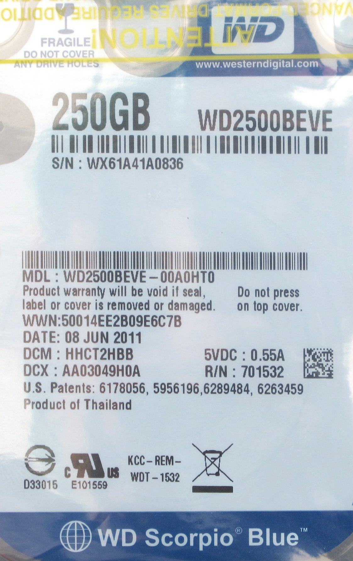 Western Digital Scorpio Blue WD2500BEVE Hard Drive - 250GB - 5400rpm - Internal