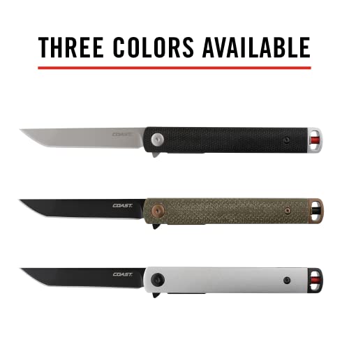 Coast Founder's Collection SELECT LX502, Gentleman's EDC Folding Pocketknife, Tanto Blade, Flipper Tab, Liner Lock, Two Position Pocket Clip, Black 9Cr18Mov Stainless-Steel, Silver
