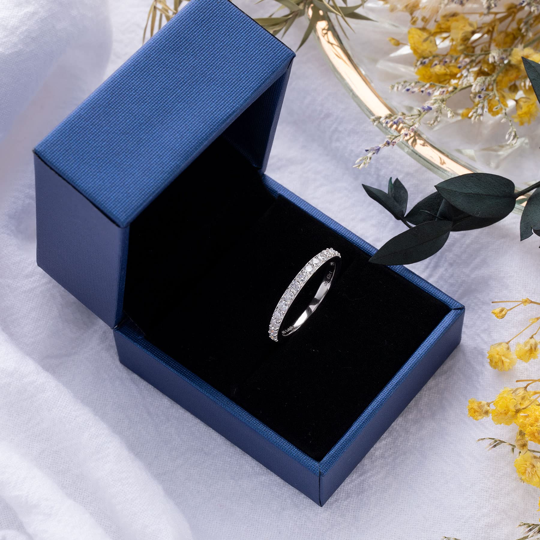 Ladylike Moissanite Wedding Band 925 Sterling Silver Wedding Rings 0.42ct D Color VVS1 Lab Created Half Eternity Stackable Anniversary Rings for Women