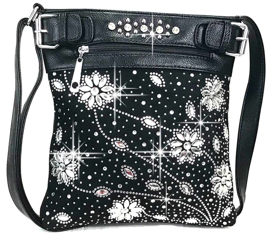 Zzfab Daisy Rhinestone Crossbody Bag Bling Sling Black