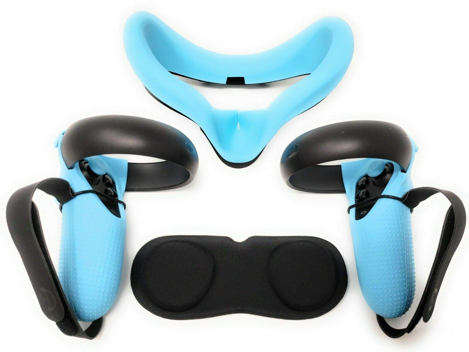 TNE Accessories Bundle Kit for Oculus Quest 1 VR Headset & Controllers | Headphones/Earphones, Silicone Face Cushion Cover, Grip Case, Knuckle Hand Strap, Lens Cover Pad, Thumbstick Caps (Light Blue)