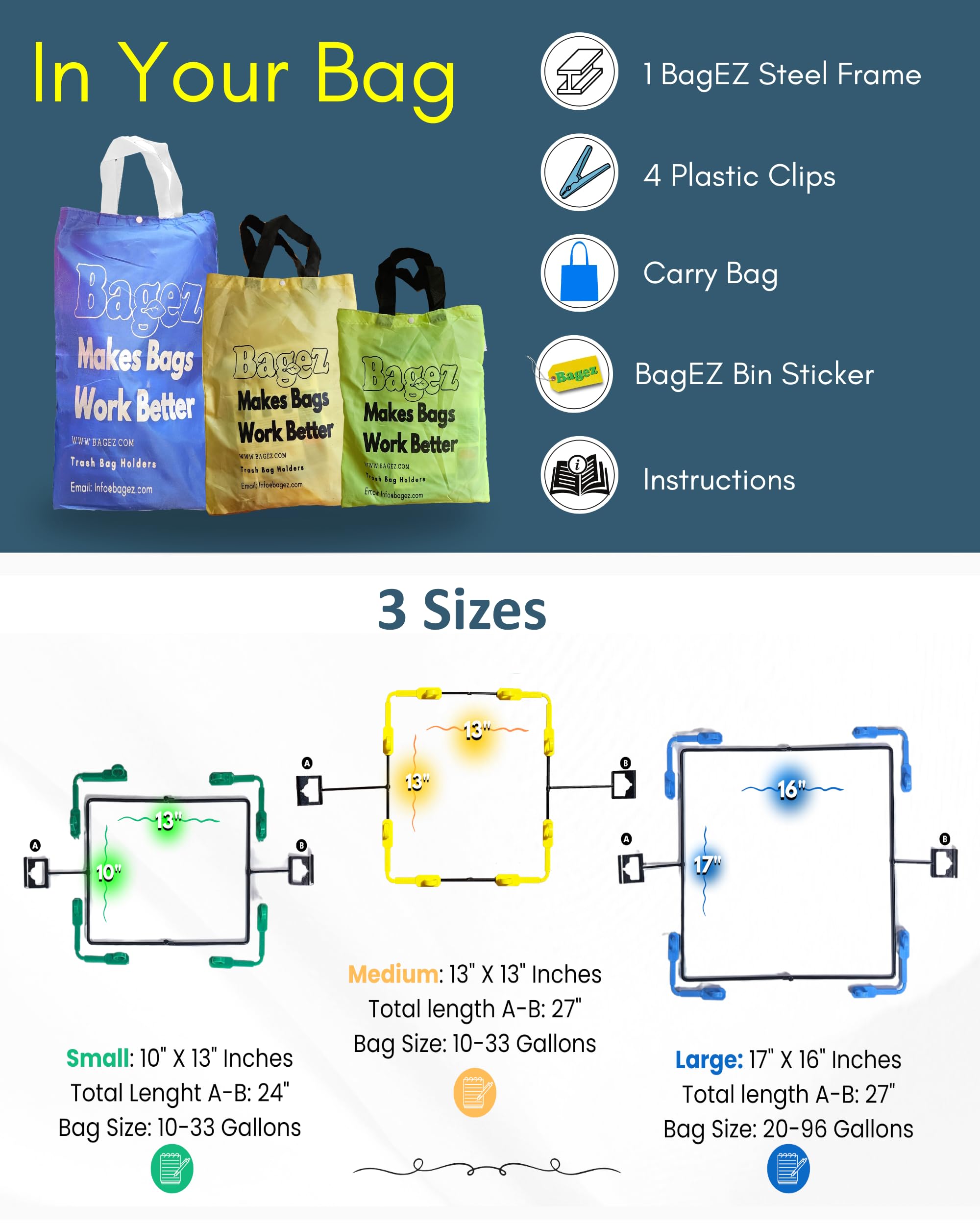 Hanging trash bag holder stand collapsible metal support rack for 20-33 gallon trash bags Portable waste bin for camping leaves laundry storage party picnic and outdoor trash can includes carry bag