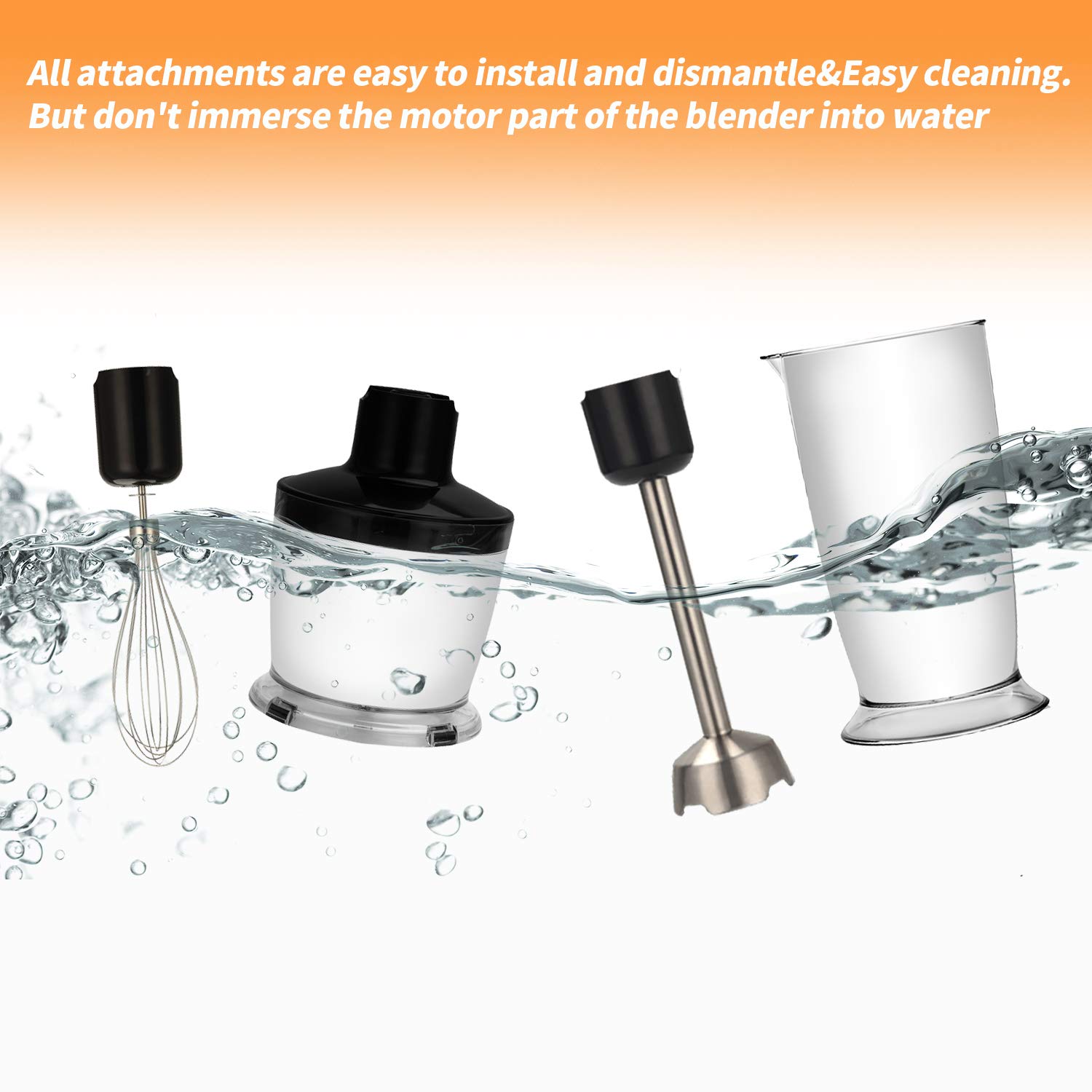 Immersion Hand Blender,600W Stainless Steel Stick Blender,4-in-1 Home Multi-Function Stick Mixer,6-Speed Handheld Blender,Mixing Cup,Food Chopper,Milk/Egg Mixer, Sauce/Soup,Puree Baby Food Machine