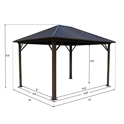 Kozyard Rosana Hardtop Aluminum Permanent Gazebo with 2-Layer Sidewalls (10ftx12ft Brown)