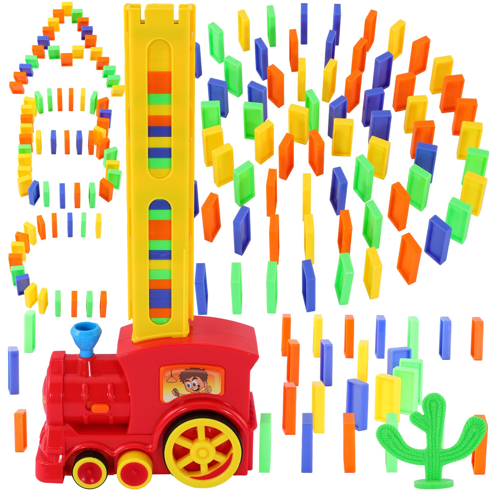 COCPOK Domino Train Set - 160 Pcs,Automatic Domino Train Toy with Lights & Sounds,Kids Domino Blocks Building Stacking Toy,Automatic Domino Laying Train Toy Set