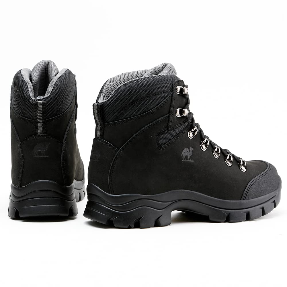 CAMEL CROWN Mens Hiking Boots Outdoor Trekking Backpacking Boot Mid Hiker Boot for Men Genuine Leather, Black