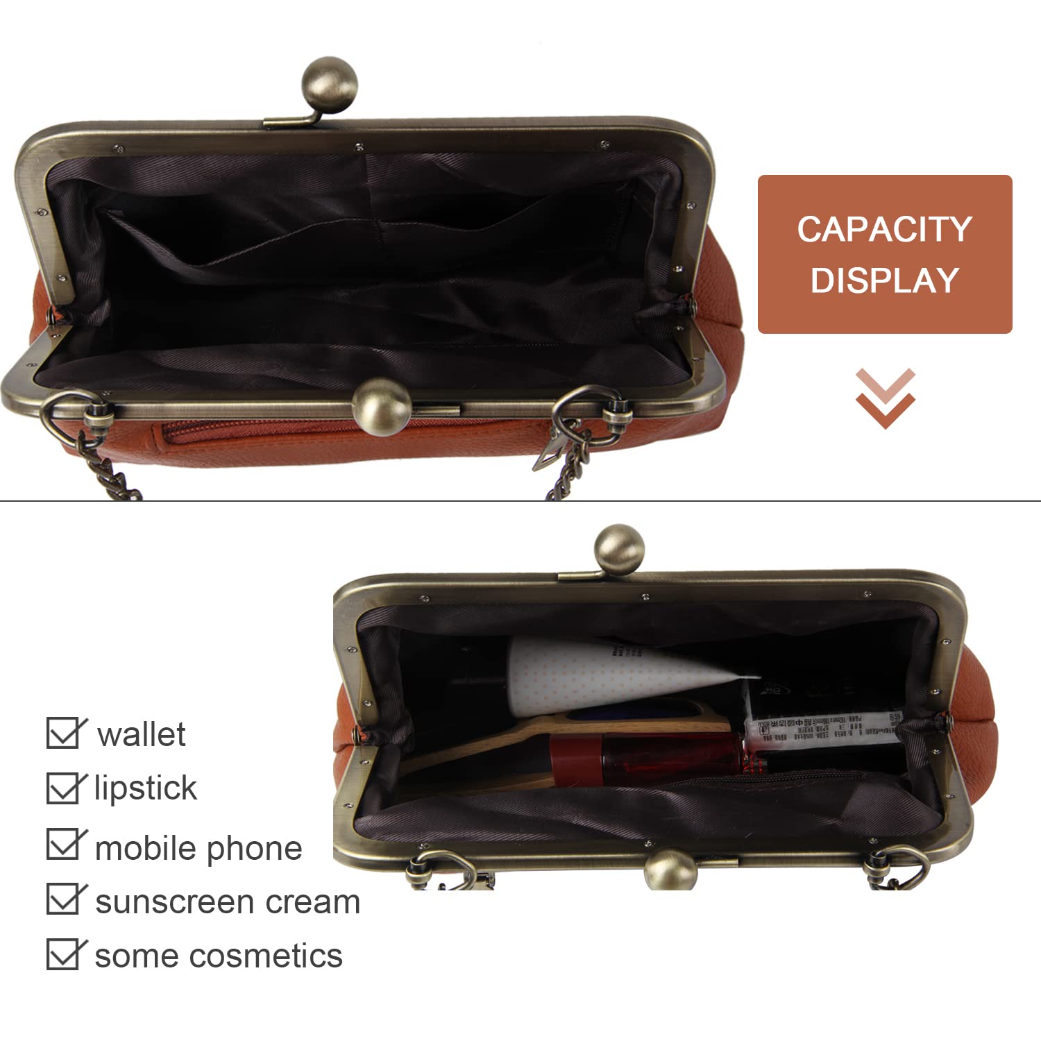 Lanpet Women Classical Kiss Lock Clutch with Chain Strap Shoulder Bag Purse Wallet