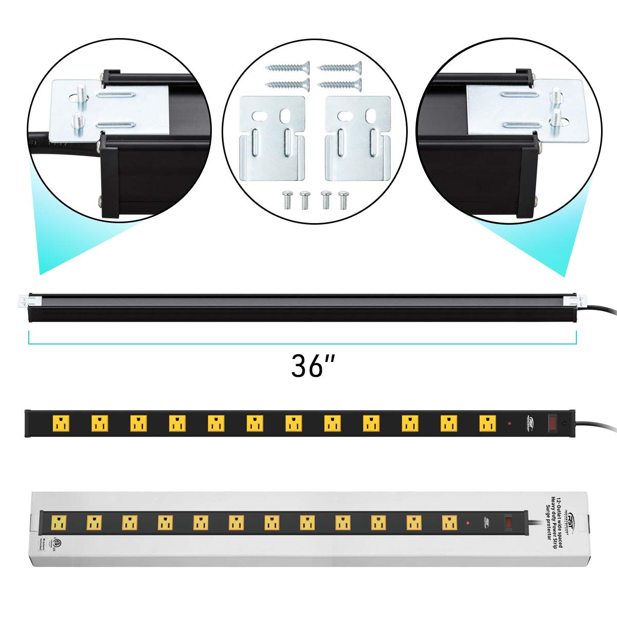 CRST Heavy Duty Surge Protector Power Strip Wide Spaced 12-Outlet 15 Feet Long Extension Cord with Mounting Brackets 15A Circuit Breaker 1800 Joulesā¦