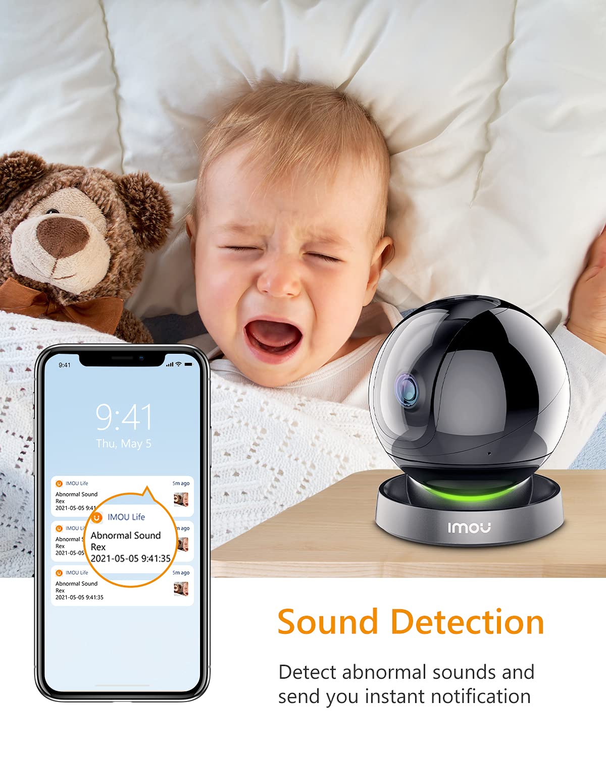 Imou Security Camera Indoor 1080P WiFi Camera (2.4G Only) 360 Degree View Smart Camera with Night Vision, 2-Way Audio, Smart Tracking, Sound Detection, Spotlight & Siren and Ethernet Port, Rex 2MP