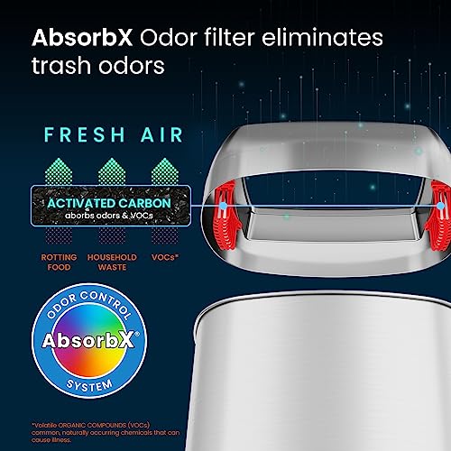 iTouchless 16 Gallon Elliptical Open Top Trash Can and Recycle Bin with Double Odor Filters, Stainless Steel Commercial Grade,Large 12-Inch Opening for Home, Office, Restaurant, Restroom, 61 Liter
