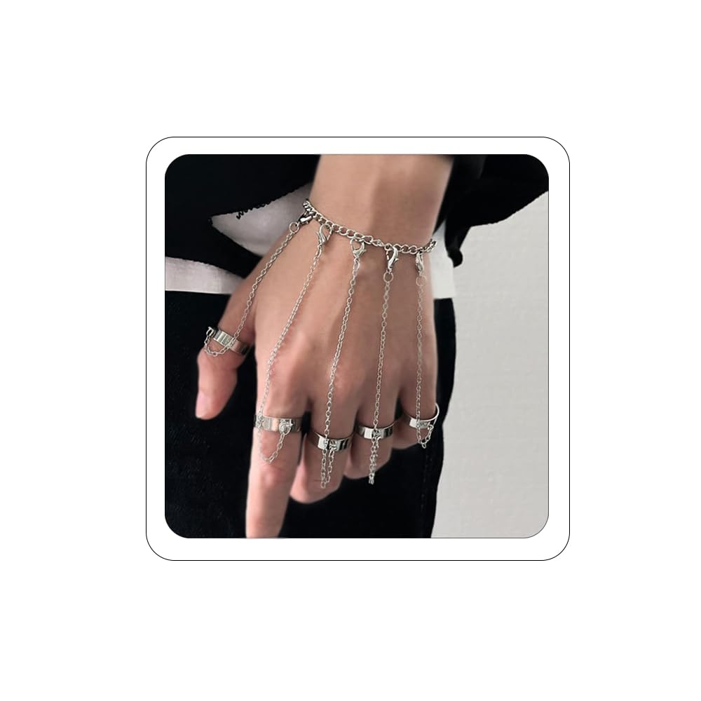 Bethynas Punk Chain Tassel Bracelet with Slave Finger Rings Gothic Chain Hand Harness Hip Hop Rings Hand Chain Kurapika Chain Bracelet for Women