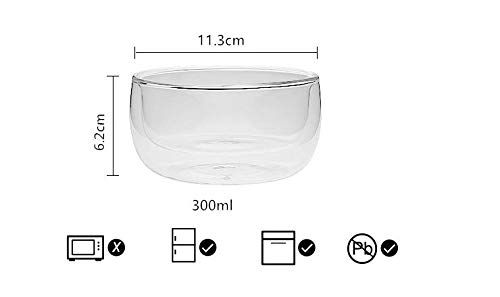 GracesDawn high temperature resistant double layer glass bowl borosilicate heat-resistant glass tableware transparent fruit salad bowl (300ml double bowl)