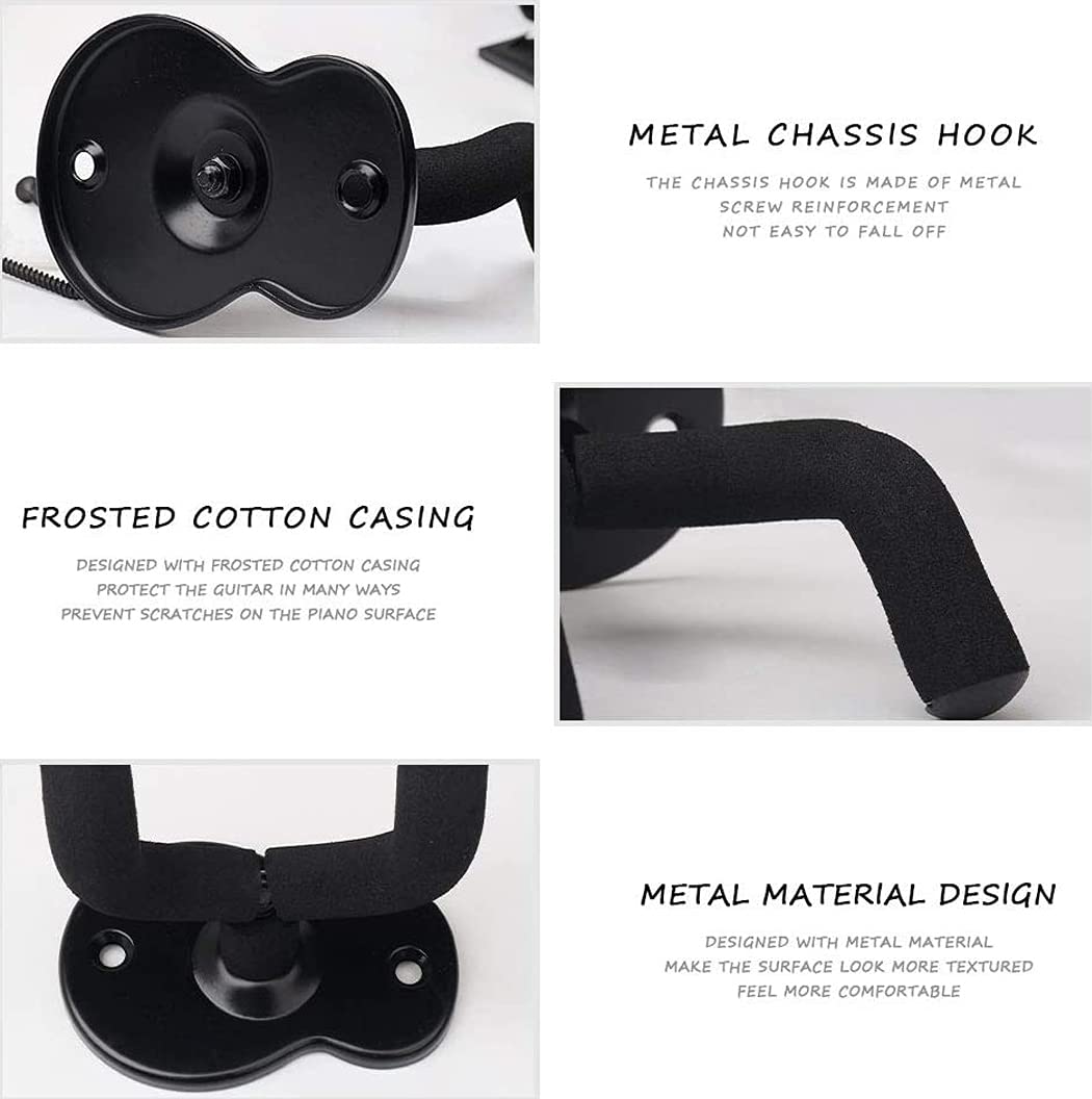 Peng Da Guitar Wall Mount Hanger Hook Acoustic Electric Bass Guitar Wall Hook Hanger Black Metal Holder Hanger for All Size Guitars
