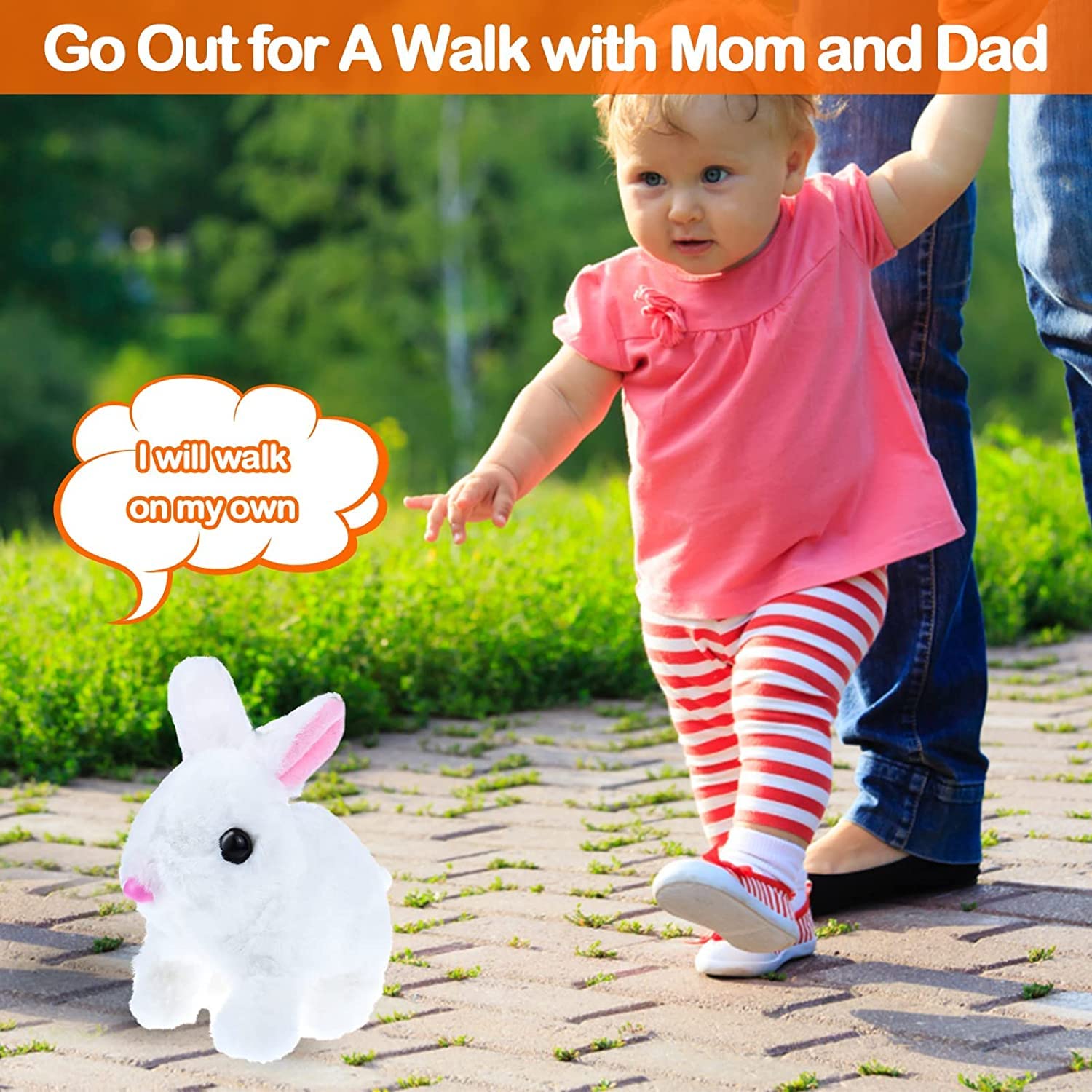 Bunny Toys Interactive Electronic Pet Toys Bunnies Can Walk and Talk, Easter Plush Stuffed Bunny Toy Walking Rabbit Educational Toys for Kids, Interactive Bunny Hopping Wiggle Ears Twitch Nose(White)