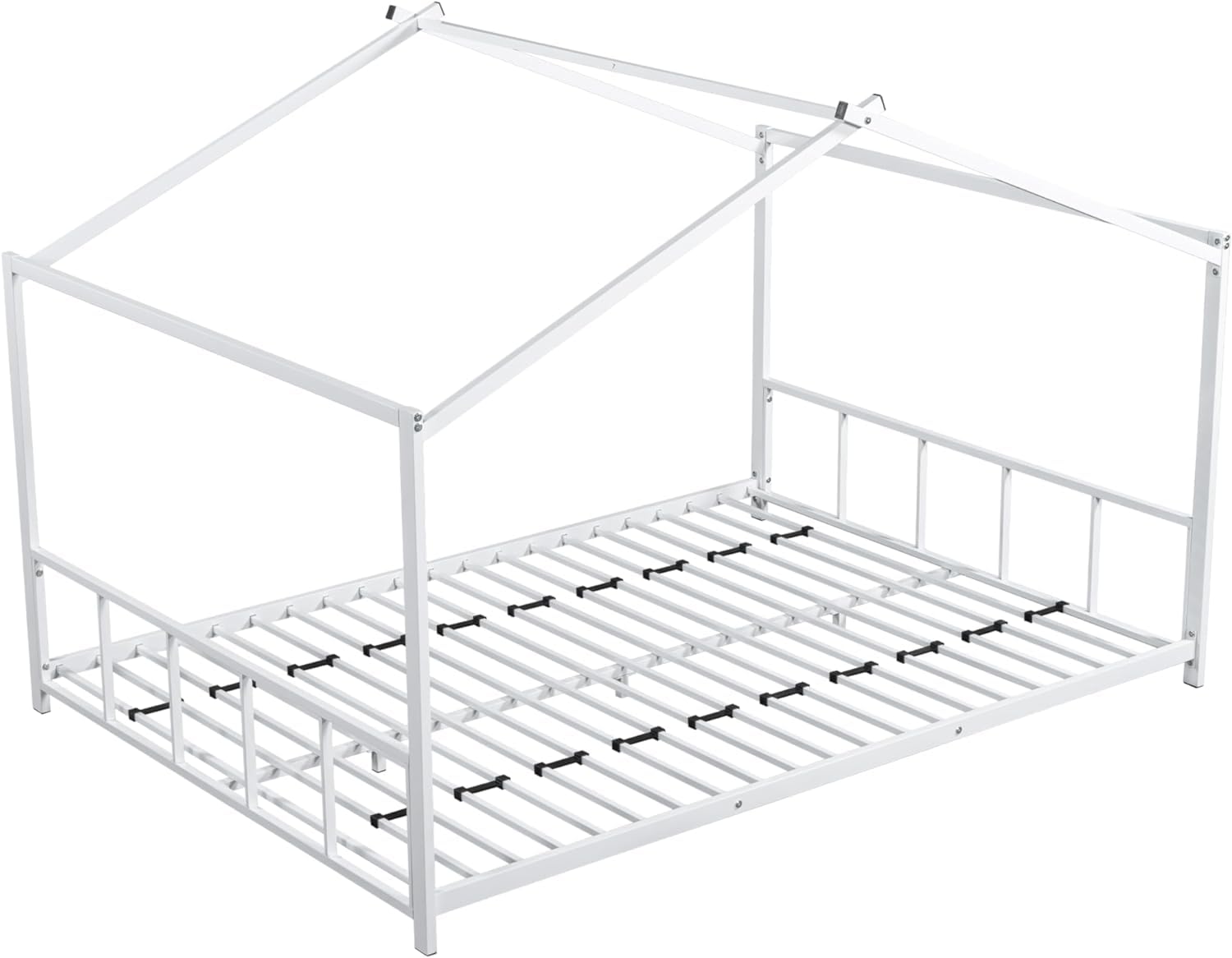 DNYN Full Size Montessori Floor Bed with Roof Design for Kids Bedroom,House Bedframe for Small Space,Easy Assembly & No Box Spring Needed, White