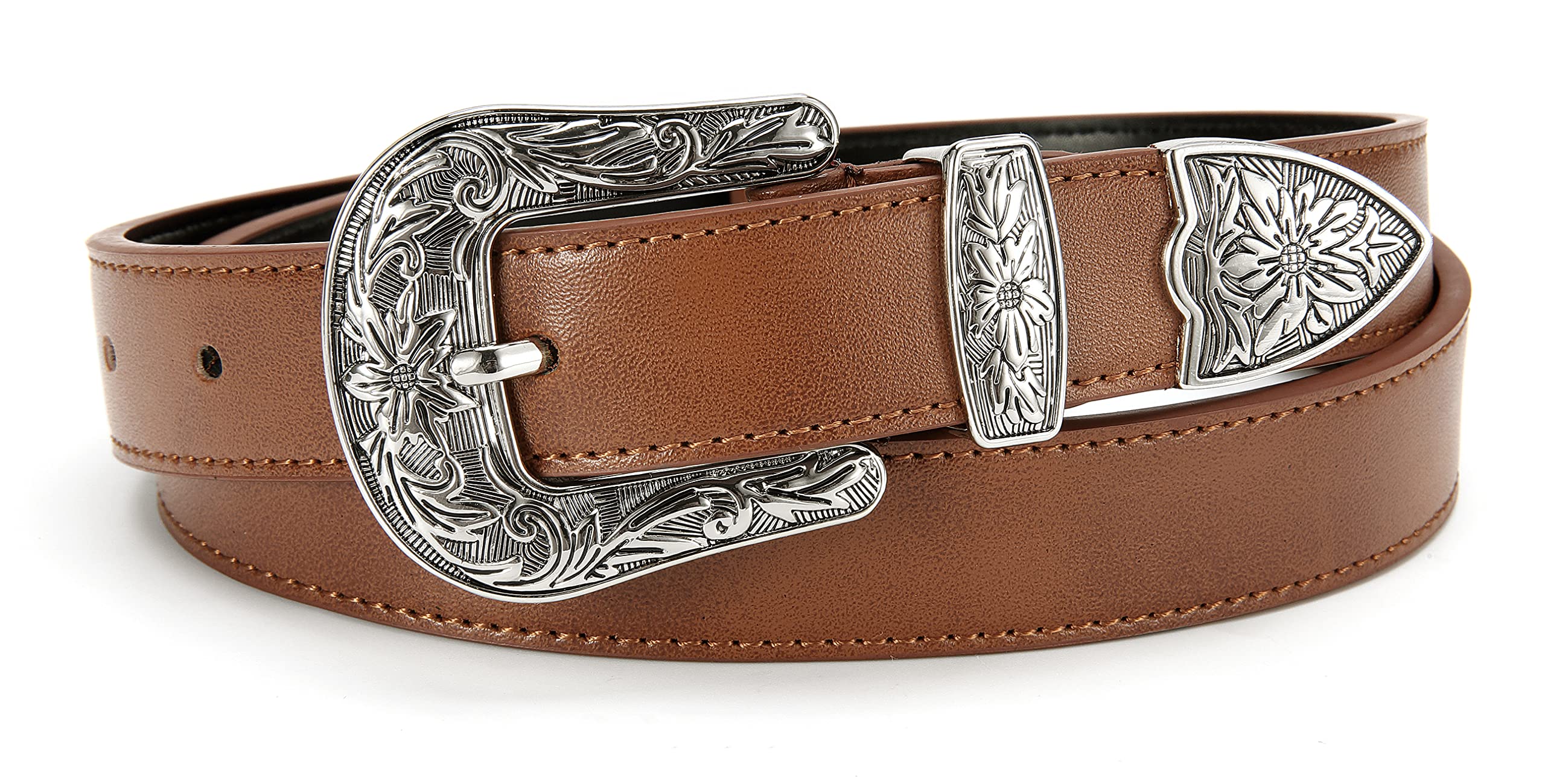 Brown Belt Women - 1.1" CR Western Belts For Woman Leather Belts Cowboy Belt - Country Belts For Women with Vintage Buckle for Jeans