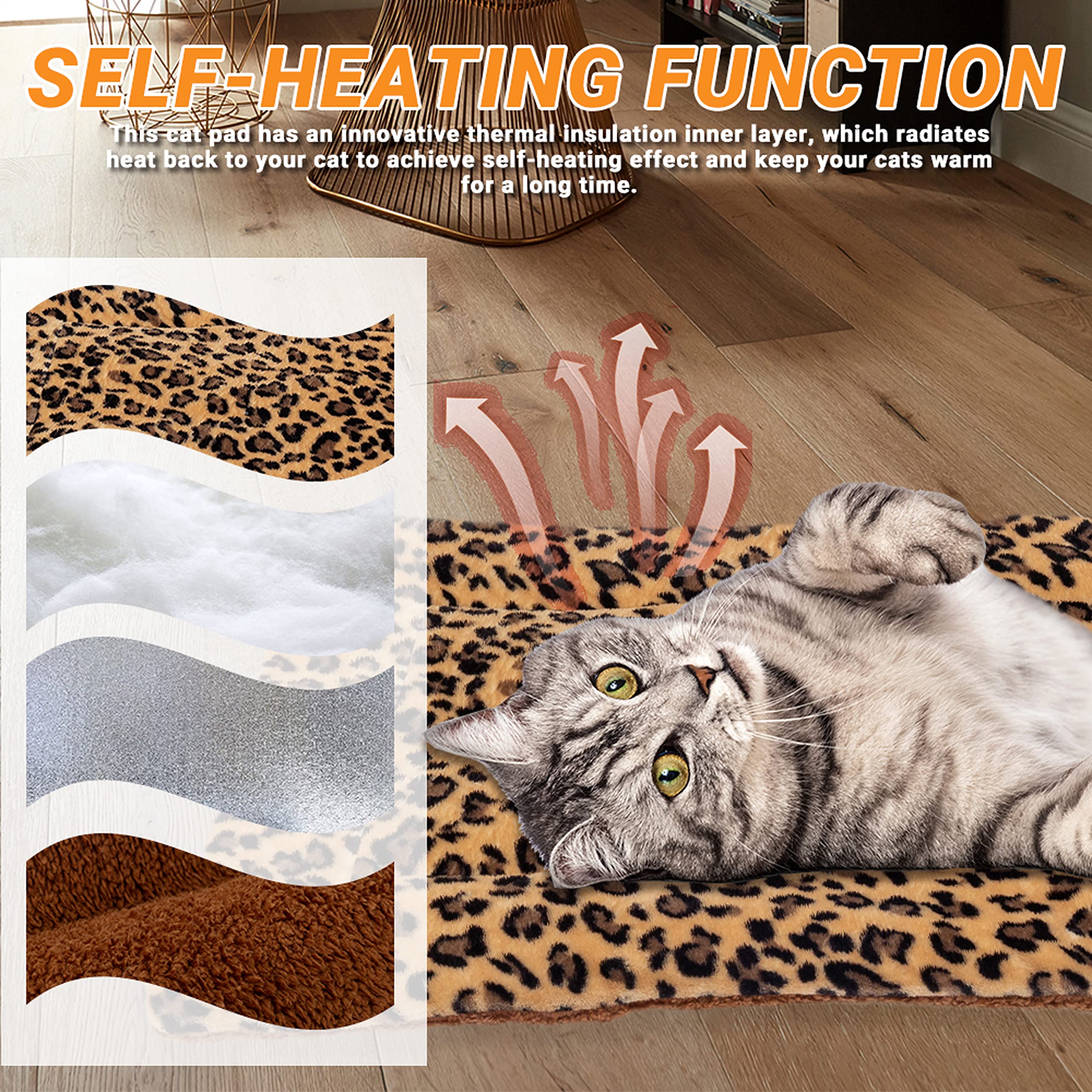 FLYSTAR Cat Bed Mat for Indoor Cats - Self Warming Leopard Cute Cat Bed Mat, Soft Warm Washable Self Heating Cat Bed Pad for Small, Medium, Large Cats & Puppies(15.7"*19.7")