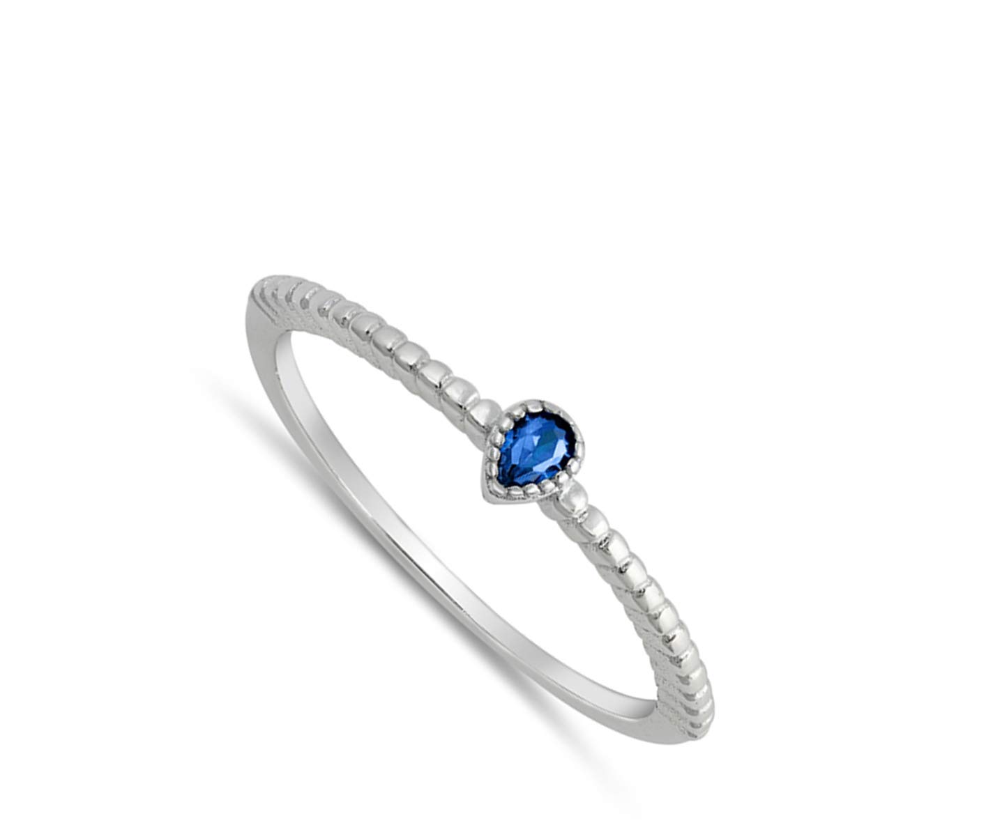 Blue Simulated Sapphire Stackable Midi Cute Ring .925 Sterling Silver Band Size 10
