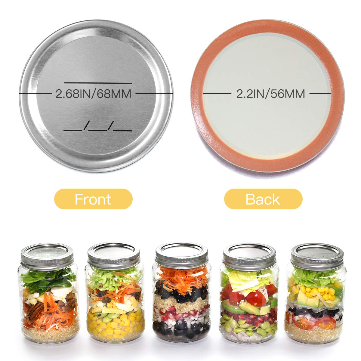 Canning Lids Regular Mouth For Ball/Kerr Jars, Split-Type Metal Mason Jar Lids with Silicone Seals, Silver, 24 Count