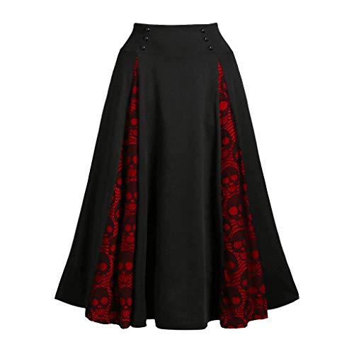 Black Denim Skirt for Women High Waisted Red Midi Waist Plus Size Pleated Gothic Lace Patchwork Long Coat
