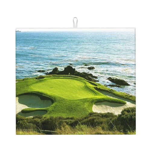Beach Golf Course Printed Kitchen Dish Drying Mat, Ultraabsorbent Microfiber Dishesdrainer Mats By,Super Absorbent Dish Drying Pads Counter Mat 16" X 18"