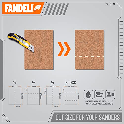 Fandeli | Multi-Purpose Sandpaper | 60 Grit | 25 Sheets of 9'' x 11'' | Metal and Wood Sandpaper | Wall Sandpaper | Hand Sanding | Orbital Sanders