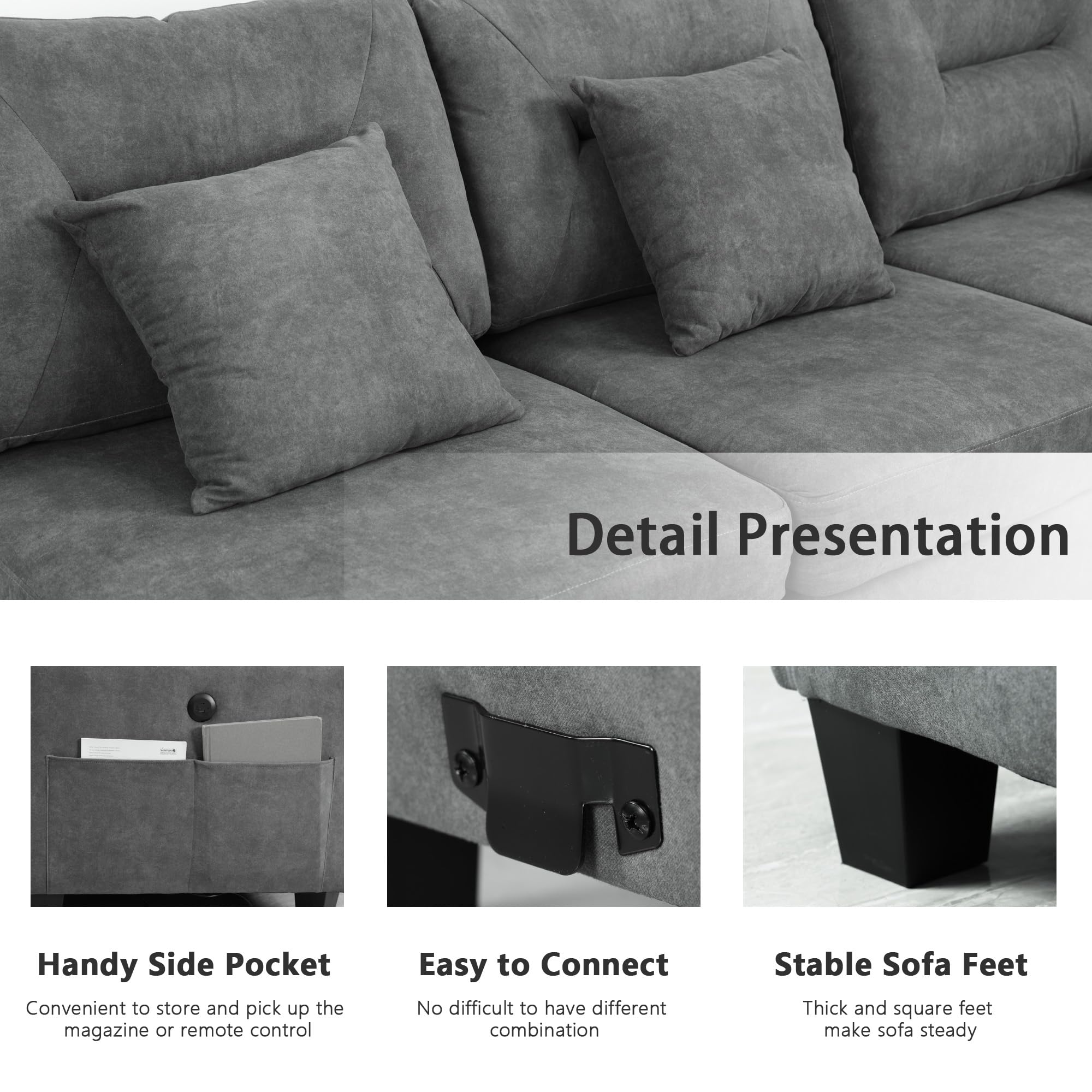 DIFYHOMEY U Shaped Modular Sectional Couches with USB Ports, Oversized 125β Velvet Anti-Scratches Fabric Sectional Sofa Set with Ottoman, Lumbar Pillows for Living Room, Office