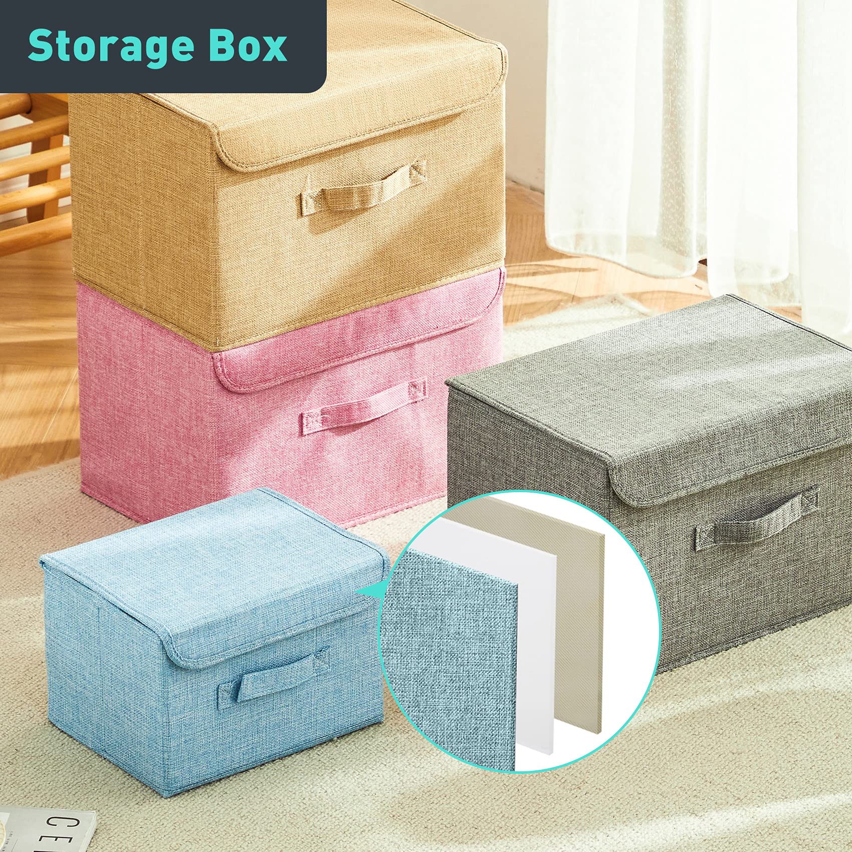 FUDDE foldable fabric storage box[2-Pack] dust-proof storage boxes with flip lid, can store clothes, shelves, books and toys, used in family bedroom closet storage boxes. (L, Blue)