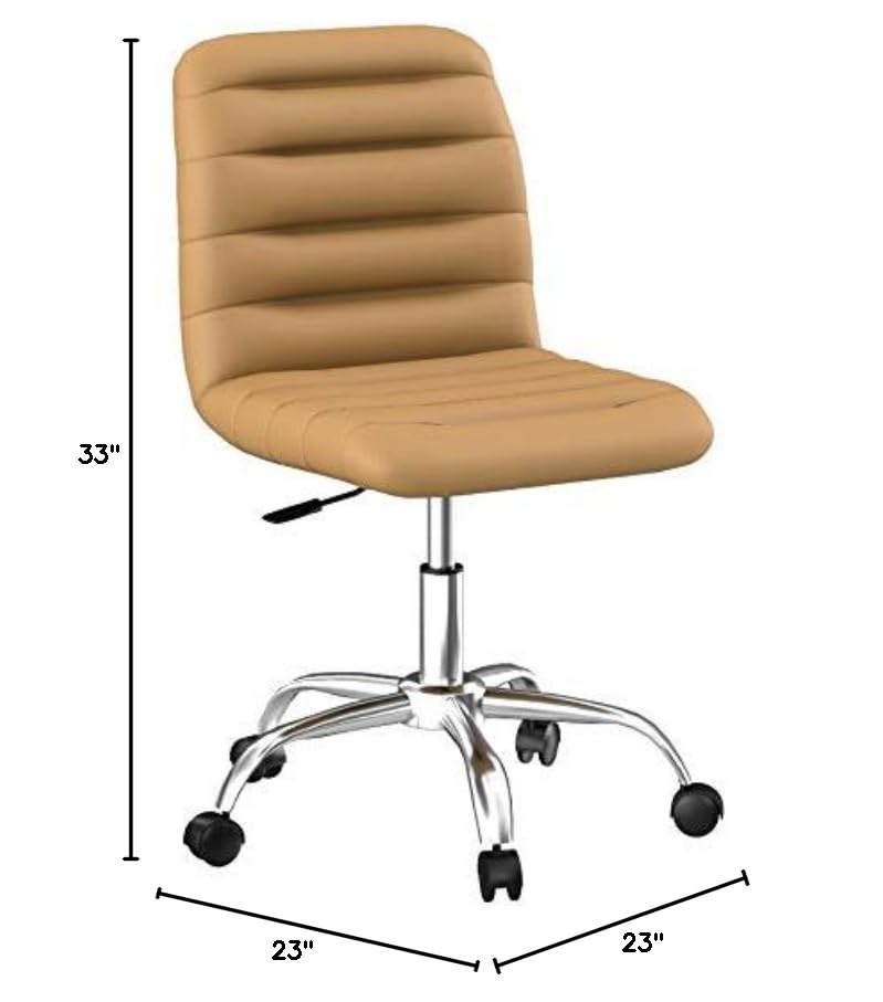 Modway Ripple Ribbed Armless Mid Back Swivel Computer Desk Office Chair In Tan