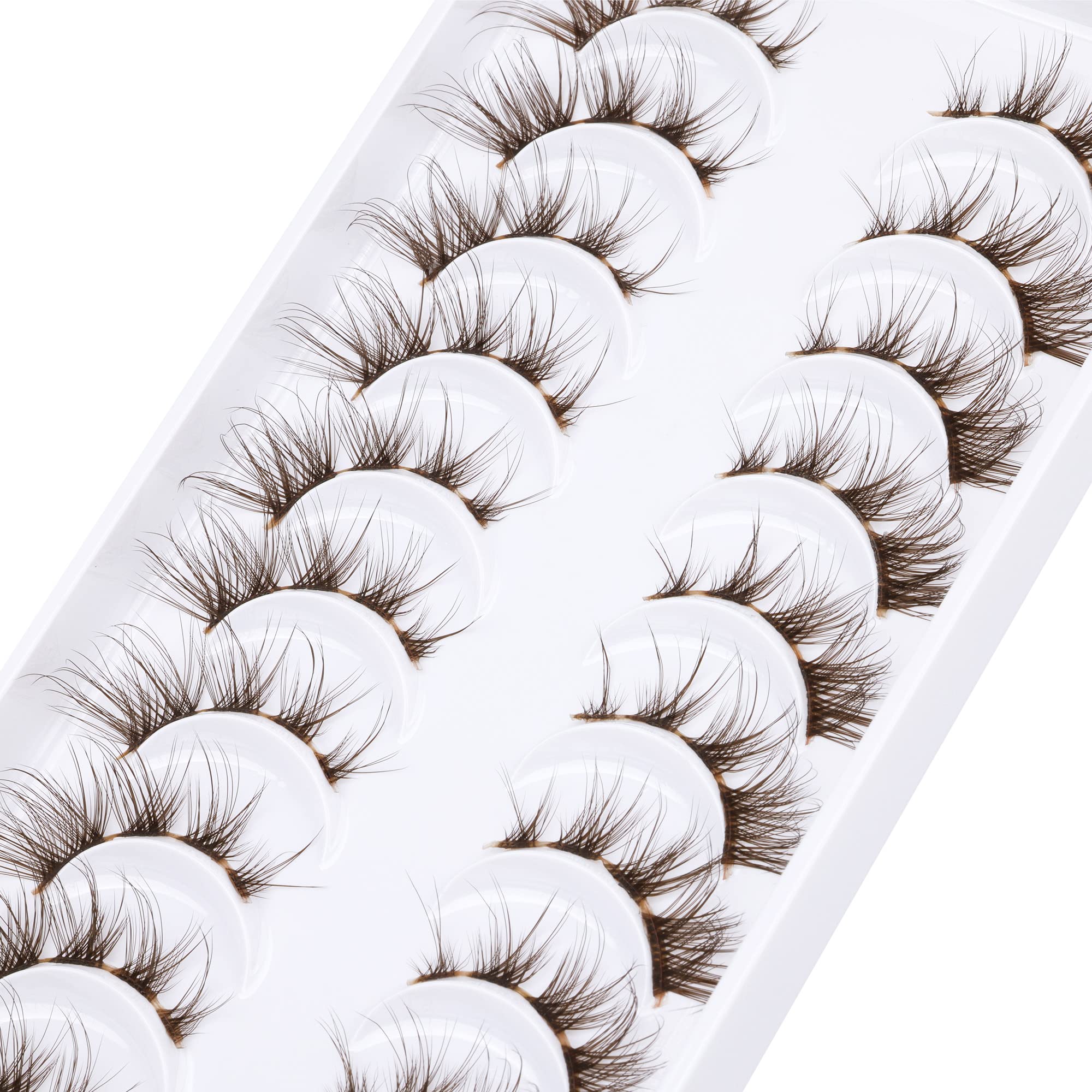 Brown Lashes Anime Eyelashes Natural Look Wispy Fake Eyelashes Manga Clear Band Cluster Eye Lashes Individual DIY False Eyelashes Pestañas Postizas 10 Pairs ALICROWN