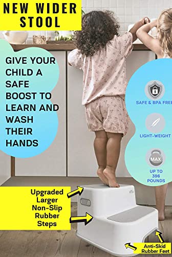 Wider Dual Height 2 Step Stool for Kids | Toddler's Stool for Potty Training and Use in The Bathroom or Kitchen | BPA-Free Strong Soft-Grip Steps for Comfort and Safety (1 Pack, Greige)