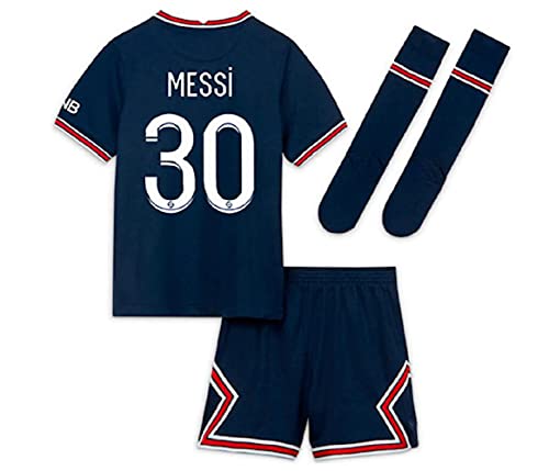 Paris Messi Blue Home 22/23 Soccer Kids Jersey + Shorts + Socks Set Kit Size Small (6-7 Years Old) for Youth