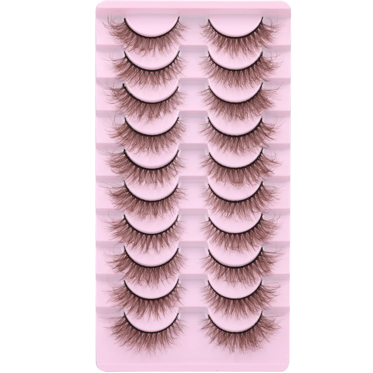 Brown Lashes Cat-Eye False Eyelashes Natural Look 16mm Wispy Faux Mink Eyelashes Fluffy 8D Full Voluma Fake Eye Lashes Pack, 10 Pairs