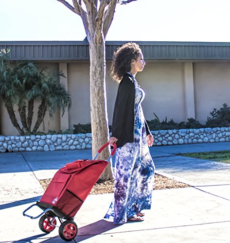 dbest products Trolley Dolly Red Foldable Shopping cart for Groceries with Wheels and Removable Bag and Rolling Personal Handtruck Standard