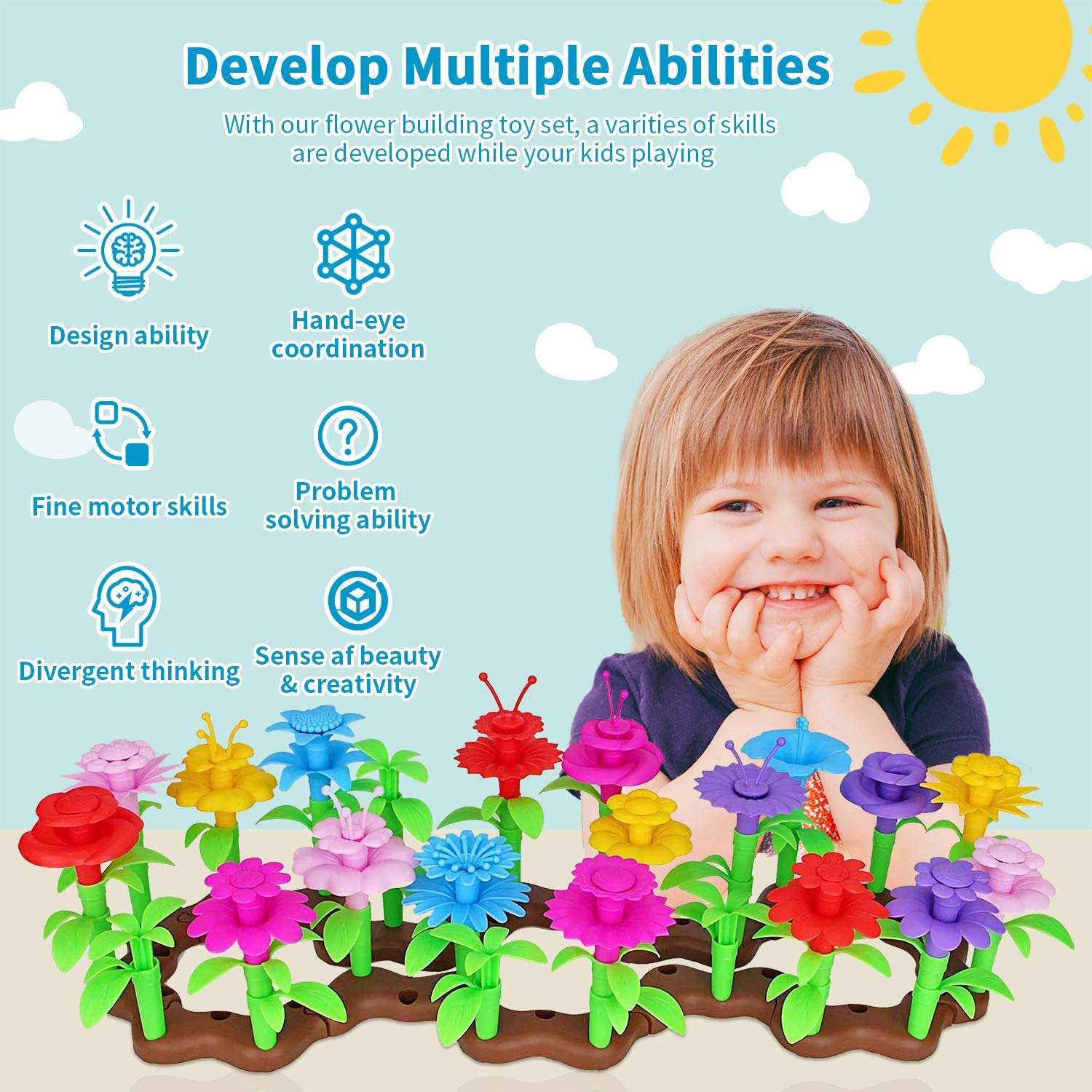 Lierpit Flower Arrangement Toy Set 128PC,Bouquet Building Blocks, Educational Garden Art and DIY Assembly handicrafts, for Children Over 3 Years Old on Holidays, Birthdays and Christmas