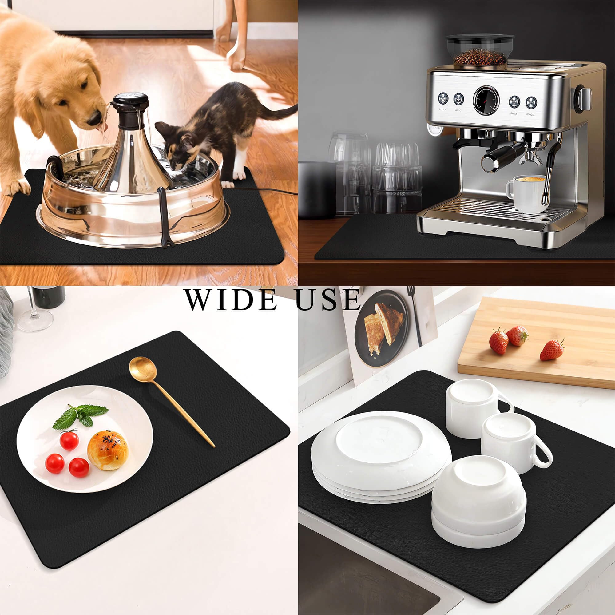 Coffee Mat for Countertops ,Coffee Bar Accessories Fit Under Coffee Maker Espresso Machine, Absorbent Hide Stain Rubber Mat for Countertop ,Dish Drying Mat for Kitchen Counter (Black, 12"x19")