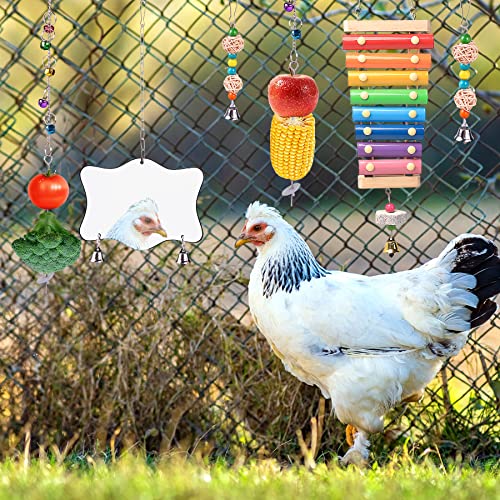 KAKUNM Chicken Toys for Coop 9PCS- Chicken Xylophone, Chicken Swing, Chicken Mirror, Chicken Flexible Ladder, Chicken Vegetable String Bag and Hanging Feeder