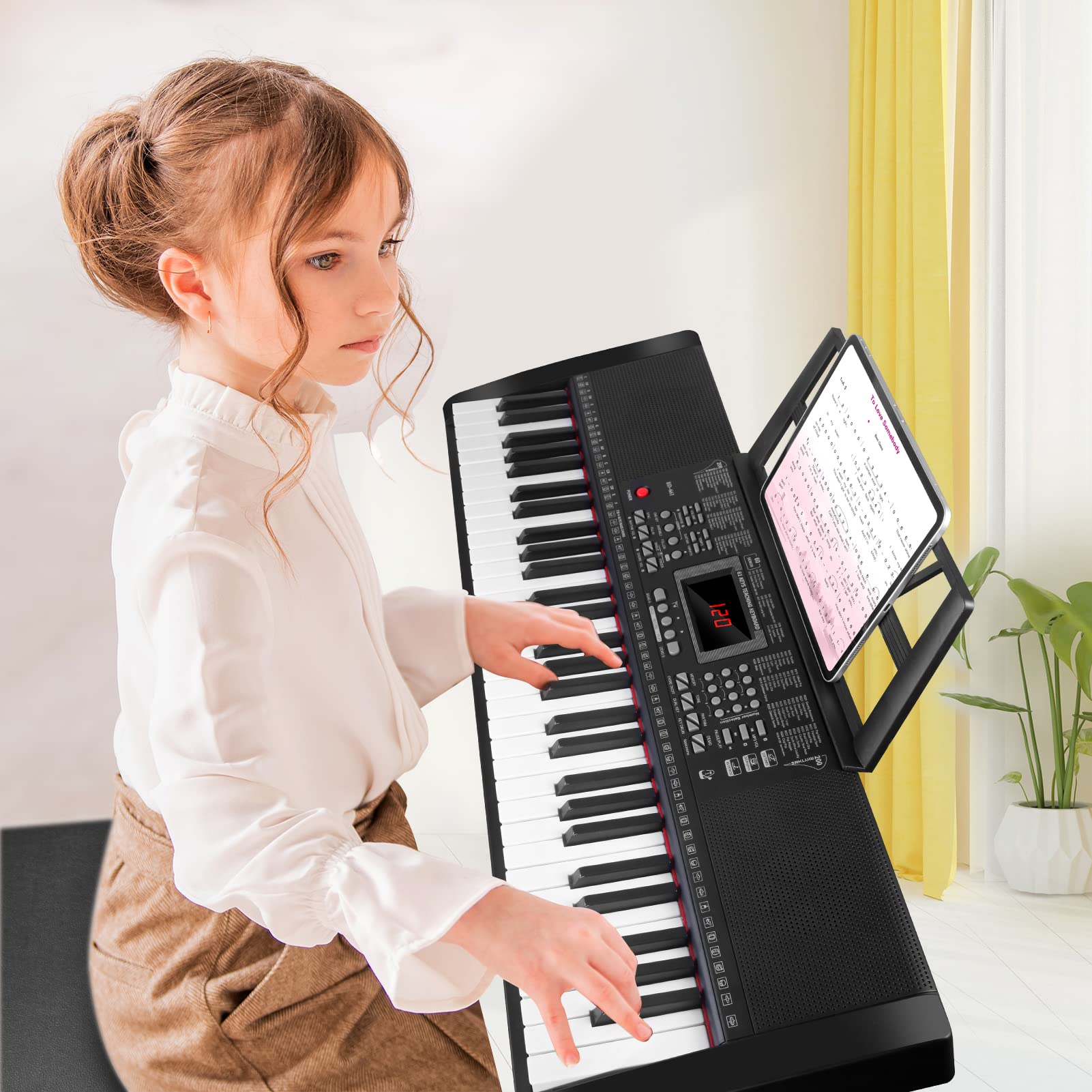 Camide 61 Key Keyboard Piano for Beginners with Speakers, Digital Piano Stand, Bench, Headphones, Microphone, Sticker Sheet and Demo Songs
