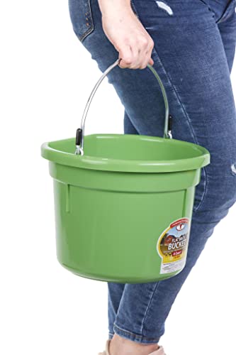 Little Giant® Flat Back Plastic Animal Feed Bucket | Animal Feed Bucket with Metal Handle | Horse Feed & Water Bucket | 8 Quarts | Lime Green