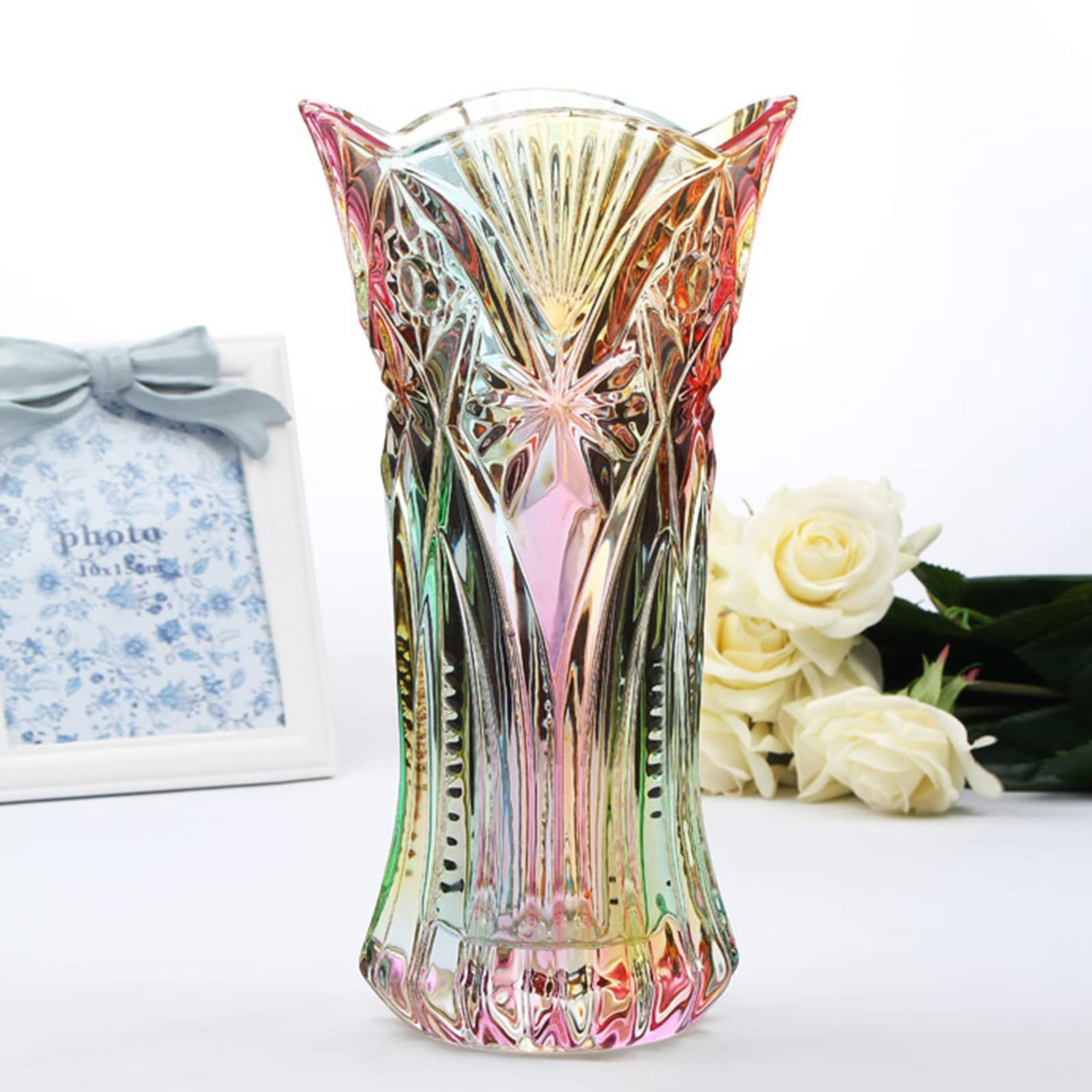 Lavenor Flower Vase Crystal Glass Vase Colorful Rustic Flower Vase for Table Centerpiece Home Decor, Wedding or Gift(Sun Flower Style)