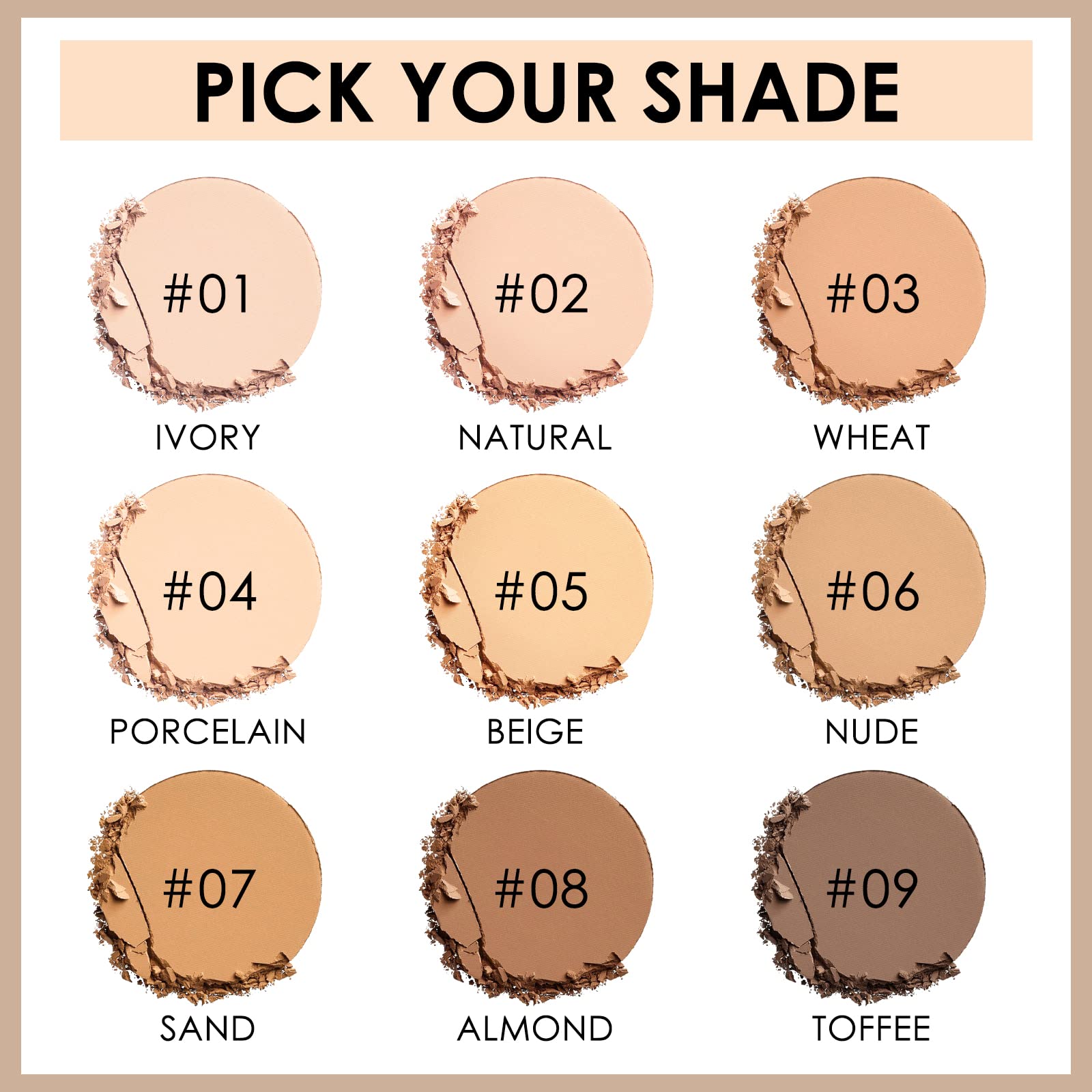 FOCALLURE Flawless Pressed Powder, Control Shine & Smooth Complexion, Pressed Setting Powder Foundation Makeup, Portable Face Powder Compact, Long-Lasting Matte Finish, Porcelain