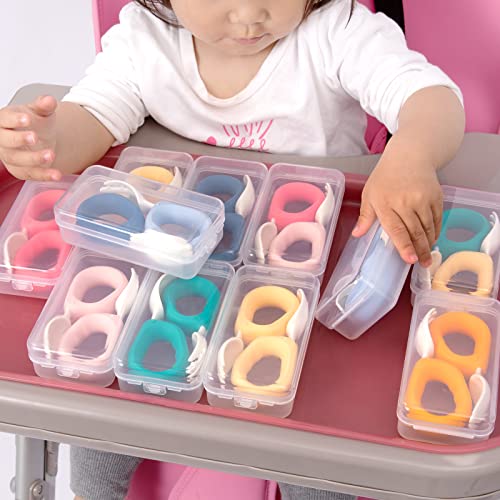 HIWOOD Baby Self Feeding Training Spoon and Fork Set with Travel Case, BPA-Free Cute Circle Toddler Training Utensils, Silicone/ABS Great Tableware Set Spoons Fork for Kids(Blue)