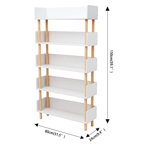 Gdrasuya10 5 Tier Tall White Bookshelf Bookcase, Free Standing Bookshelf Bookcase Open Book Shelves Modern Bookcase Display Storage Organizer for Bedroom Living Room