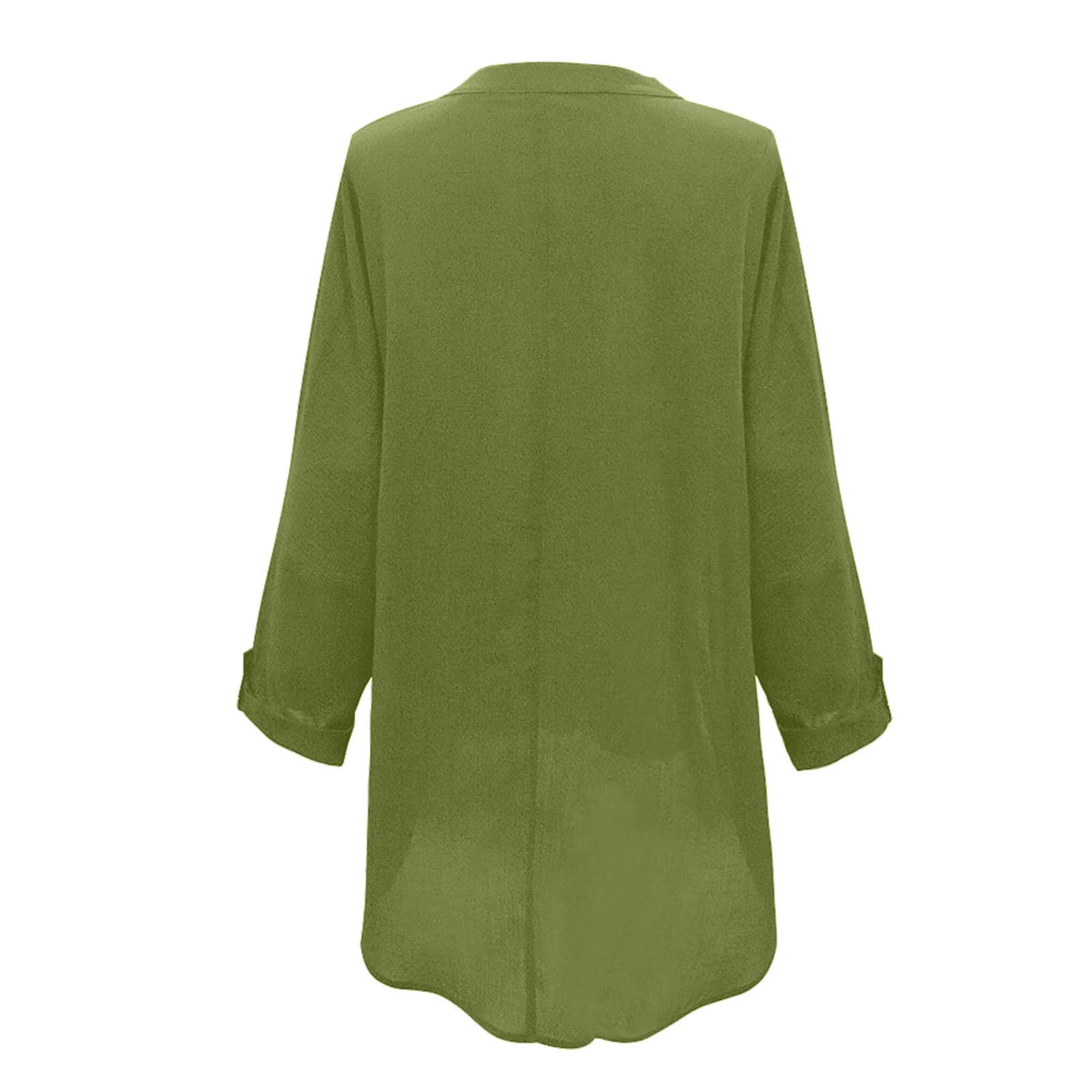 Camiseta Manga Larga Color LISO para Mujer túnica ocio Blusa cómoda Cuello en V Camiseta sin Mangas algodón y lino,Green,X-Large