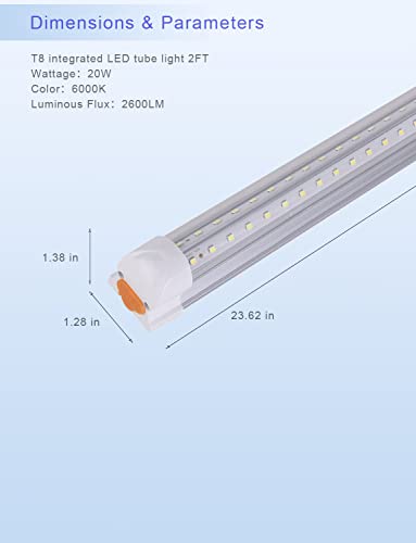 PARNOARCK Led Shop Light, Led Garage Light,2FT 20W T8 6000K Daylight 2600LM Linkable Clear Cover Integrated V-Shape,for Shop Warehouse Workbench Home Under Cabinet