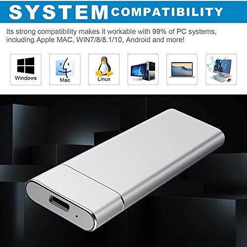 Cohvolr External Hard Drive Portable Hard Drive Box, Ultra Slim Hard Drive Type-C/USB3.1 Gen1 HDD case for Laptop, PC, Silver