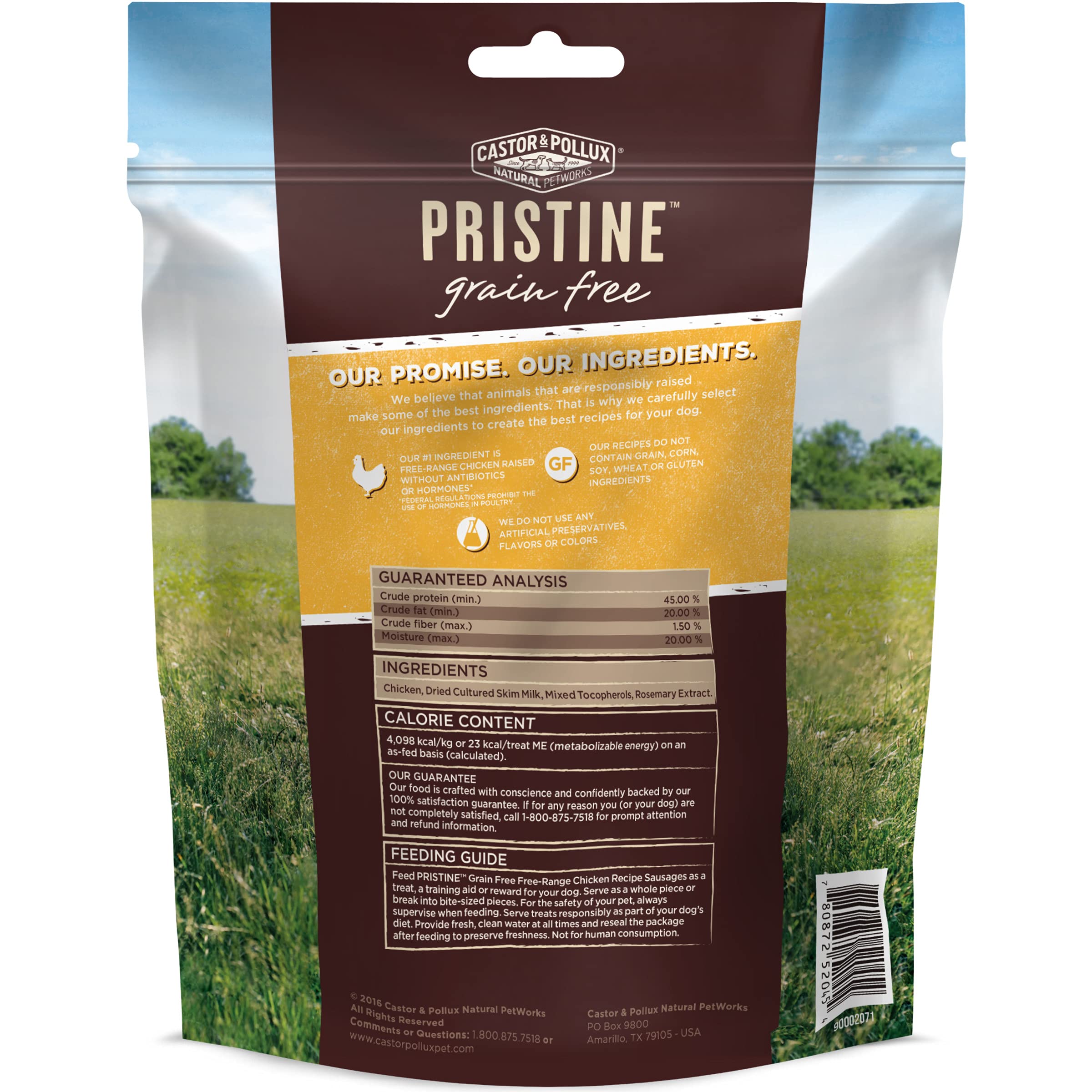 Castor & Pollux Pristine Grain Free Free-Range Chicken Recipe Sausages Dog Treats, 5-oz bag