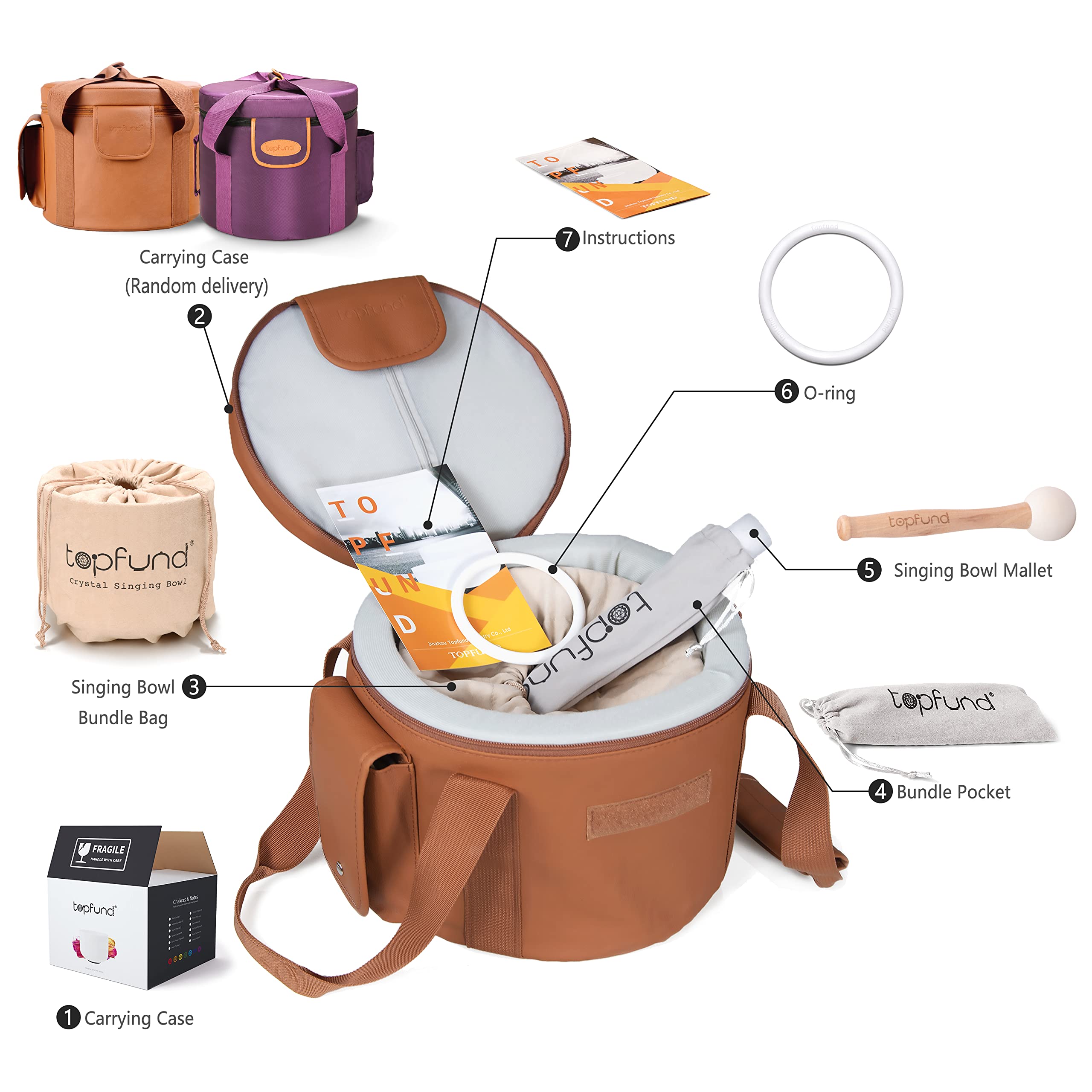 TOPFUND D Note Crystal Singing Bowl Sacral Chakra 11 Inch with Artificial Leather Carrying Case and Suede Mallet
