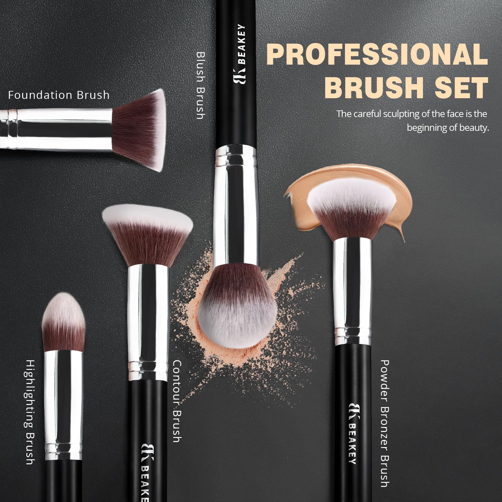 BEAKEY Makeup Brush Set, 18Pcs Makeup Brushes High End Professional for Perfect Foundation, Powder, Concealer, Cream, Blush, Eyeshadow Application with Soft Bristles, Pink Makeup Brushes